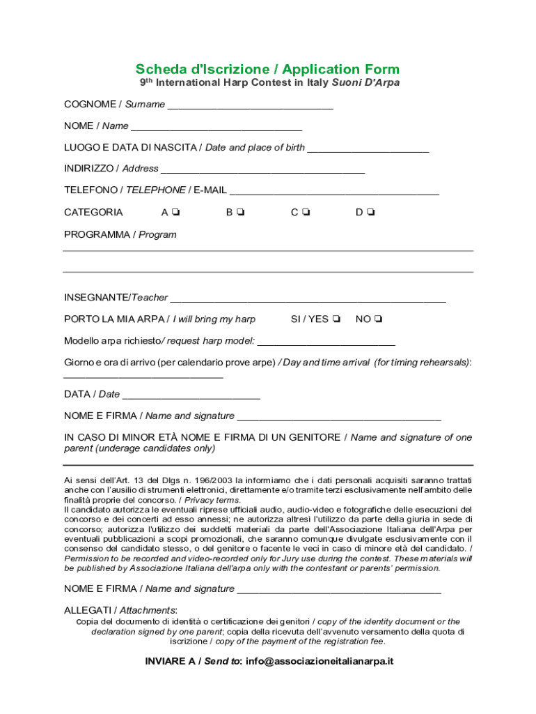Fillable Online Scheda d'Iscrizione / Application Form Fax Email Print - pdfFiller