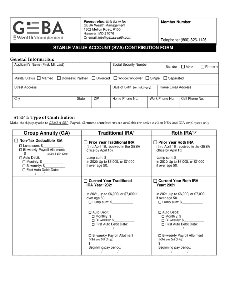 Fillable Online Please return this form to: GEBA Wealth Management 1362 ...