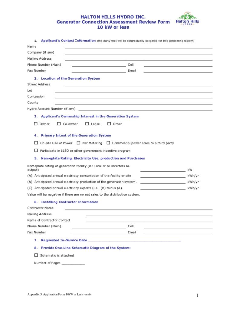 Fillable Online Fillable Online HALTON HILLS HYDRO INC Generator ... Fax Email Print - pdfFiller