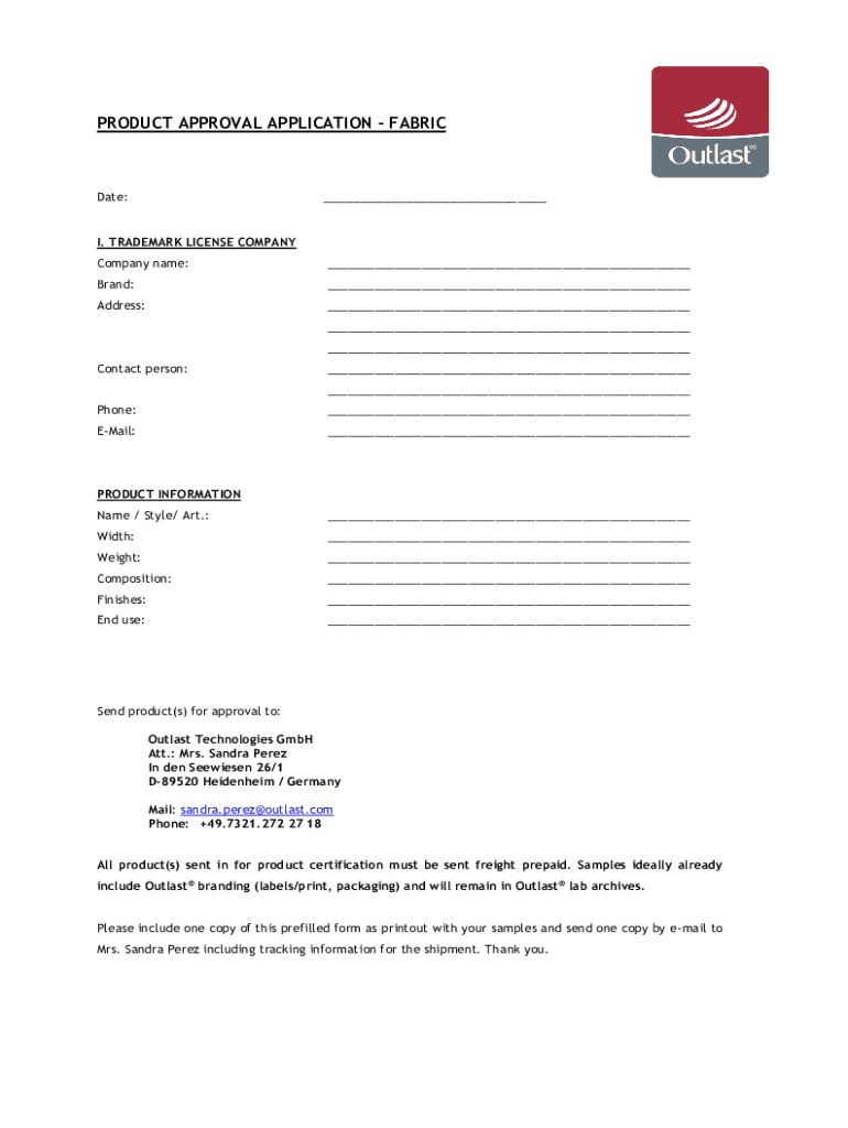 Fillable Online Outlast Product Applroval Application Form - Fabric ...