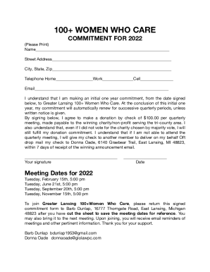 Fillable Online 100 WWC 2022 Commitment Form Fax Email Print - pdfFiller