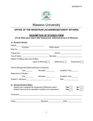 Fillable Online Resumption of studies form Fax Email Print - pdfFiller