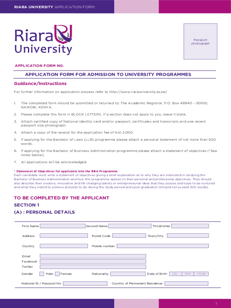 Fillable Online Riara University Application Form For January 2022 ...