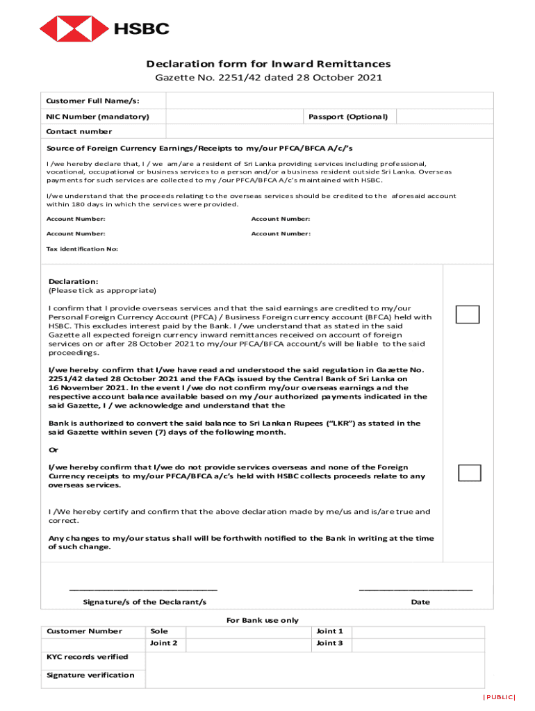 Fillable Online Declaration form for Inward Remittance Fax Email Print ...