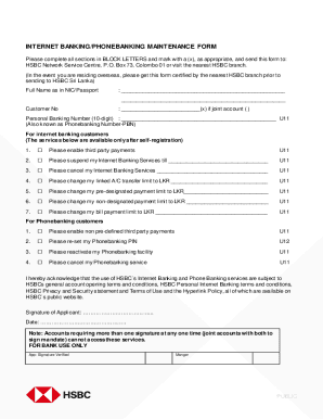 Fillable Online Online Phone Banking Maintenance Form - HSBC Sri Lanka ...