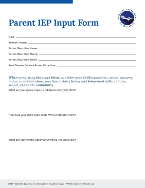 Fillable Online Parent IEP Input Form. Parent IEP Input Form Fax Email Print - pdfFiller