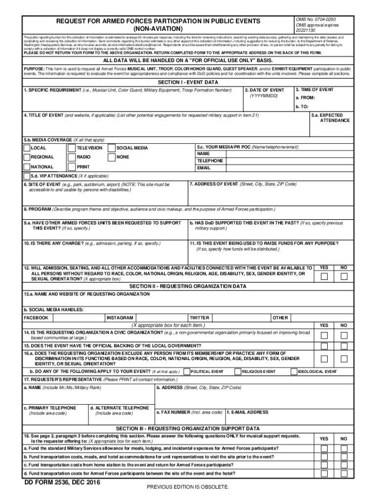 Fillable Online DD Form 2536, "Request For Armed Forces Participation ...