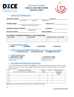 Fillable Online LICENSE EXEMPT CHILD CARE PROVIDER APPLICATION Fax ...