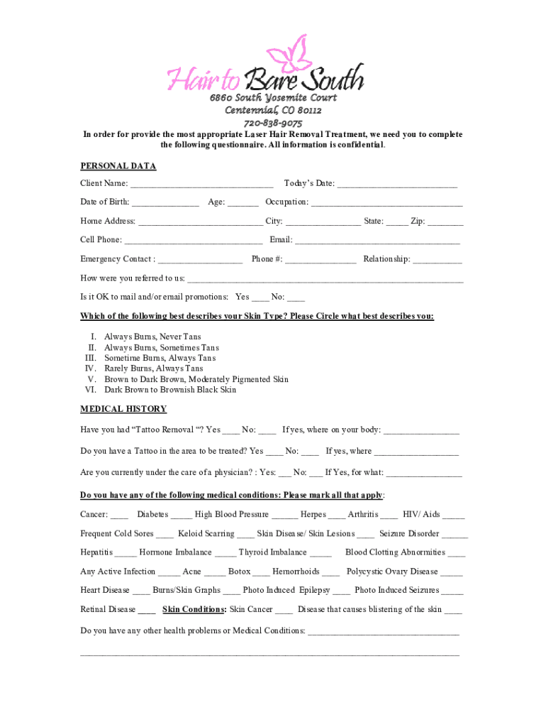 Fillable Online Fillable Online Laser Client Information and Medical ...