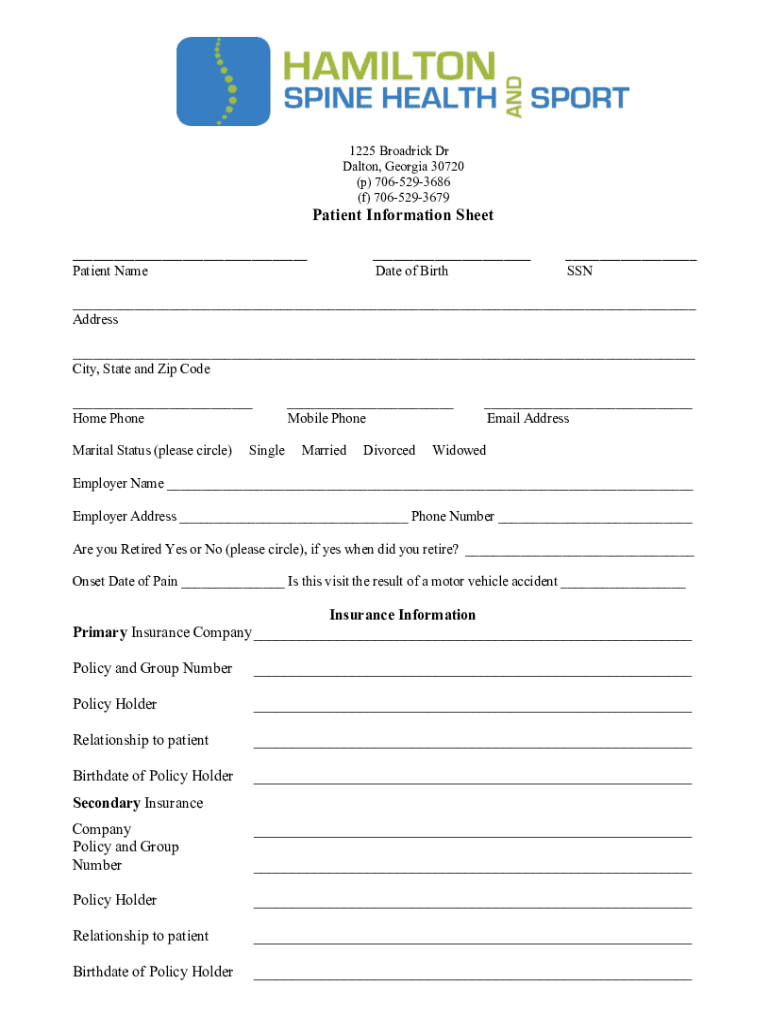 Fillable Online Patient Information Sheet 2016.docx Fax Email Print ...