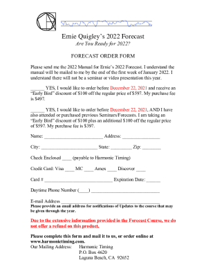 Fillable Online 2022 FORECAST ORDER FORM Fax Email Print - pdfFiller