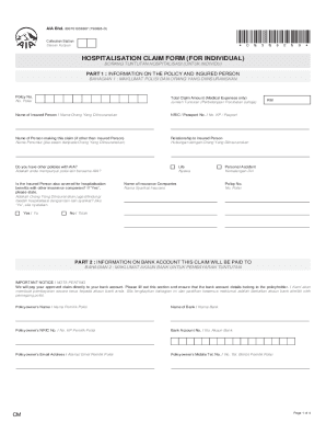 Fillable Online wwwsit.aia.com.mycontentdamIndividual Hospitalisation ...