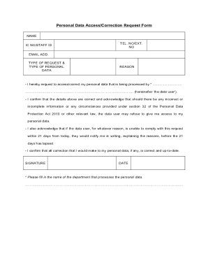 Fillable Online BNM Personal Data Access - Correction Form Fax Email ...