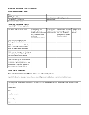 Fillable Online APEL(C) SELF-ASSESSMENT FORM FOR LEARNERS PART A ...