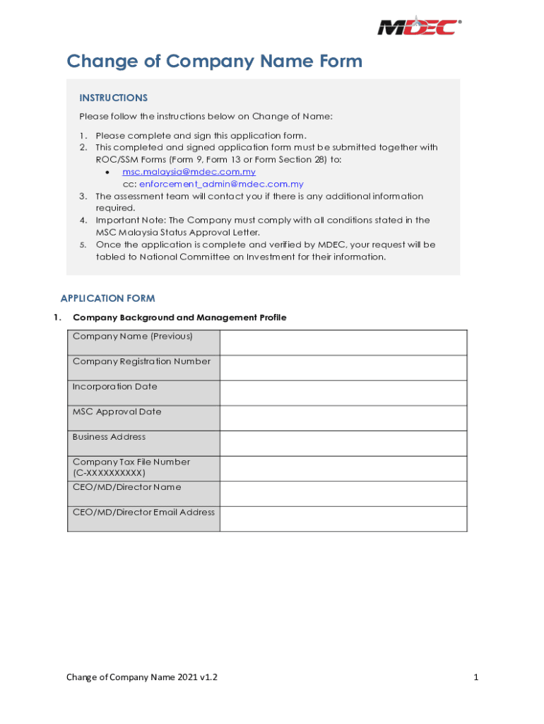 Fillable Online 3. Change of Company Name manual form 2021 v1 2.docx ...