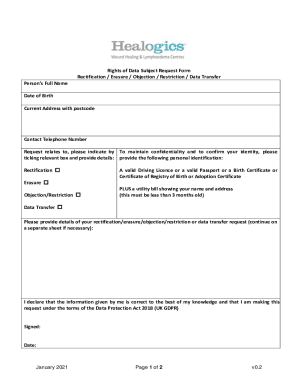 Fillable Online 2021 Rights of Data Subject Request Form Fax Email ...