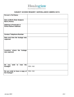 Fillable Online Subject Access Request for Surveillance Camera Fax ...