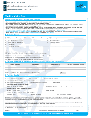 Fillable Online HCI Medical Claim Form. HCI Medical Claim Form Fax ...