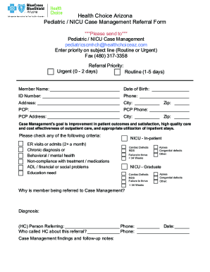 Fillable Online Pediatric / NICU Case Management Referral Form Fax ...