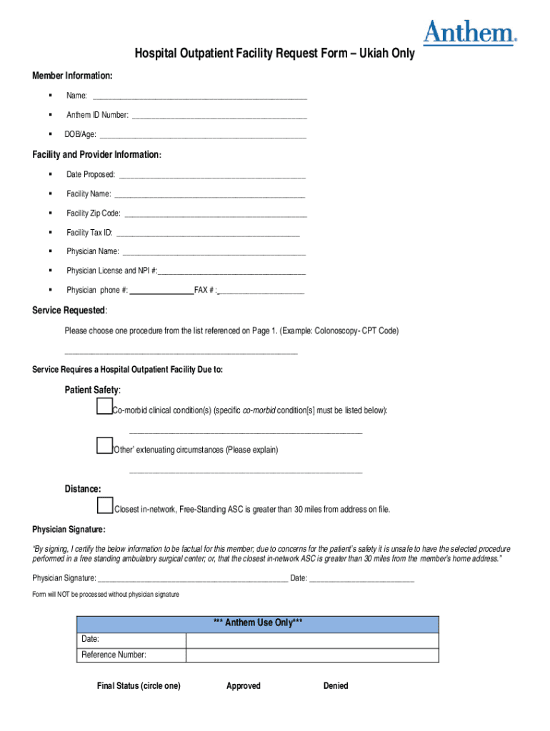Fillable Online Hospital Outpatient Facility Request Form UkiahV041921 ...