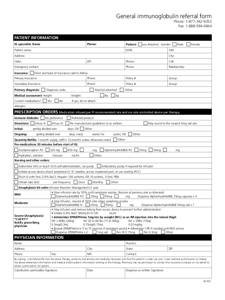 Fillable Online Fillable Online Immune Globulins (Ig) Enrollment Form ...