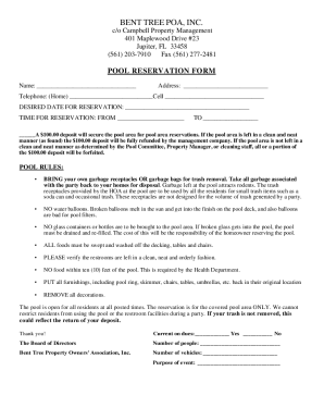 Fillable Online POOL RESERVATION FORM - benttreepbg.net Fax Email Print ...