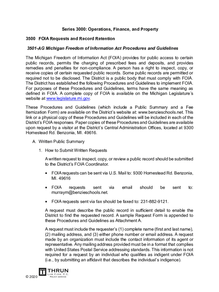 Fillable Online 3501-AG Michigan Freedom of Information Act Procedures ...