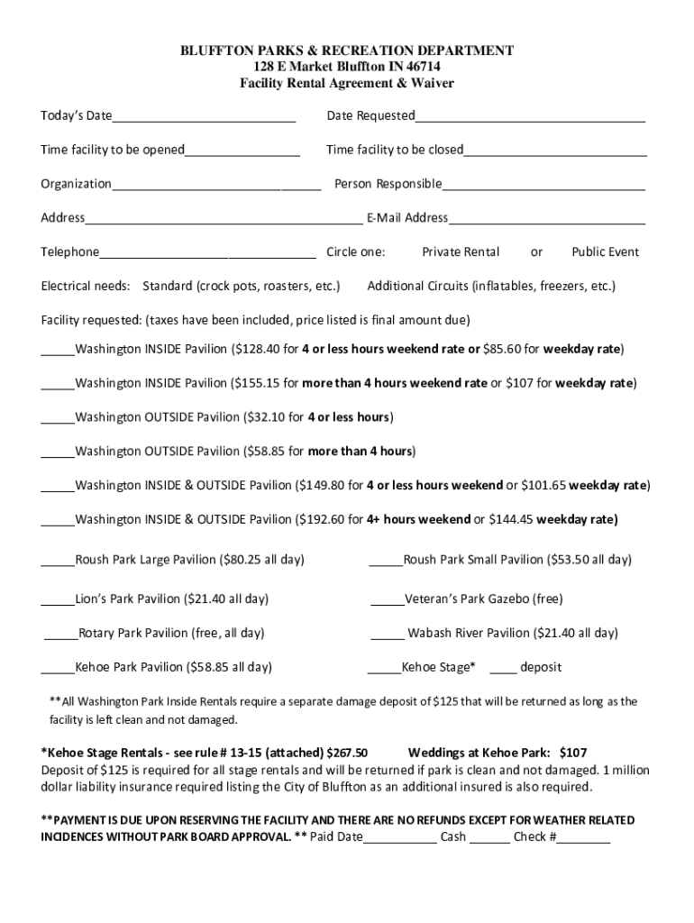 Fillable Online Fillable Online Pool Rental Agreement - City of ...