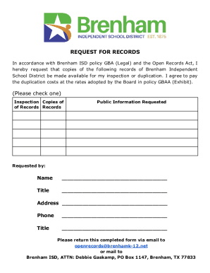 Fillable Online Request for Records Official Open Records Request Form ...