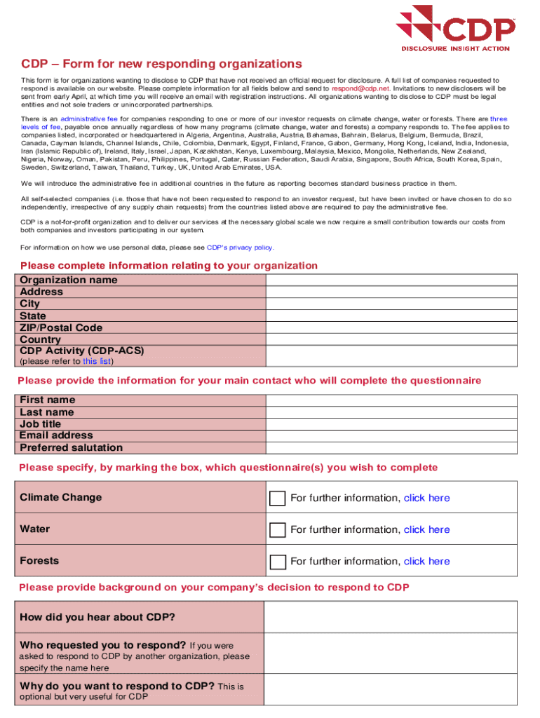 Fillable Online CDP Form for new responding organizations Fax Email ...