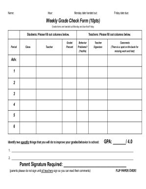 Fillable Online Weekly Grade Check Form- AVID Fax Email Print - pdfFiller