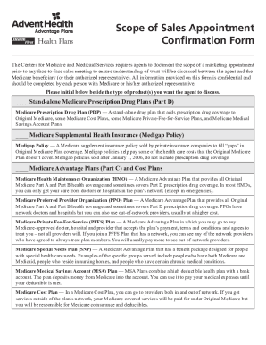 Fillable Online Scope of SaleS appointment confirmation form - Health ...