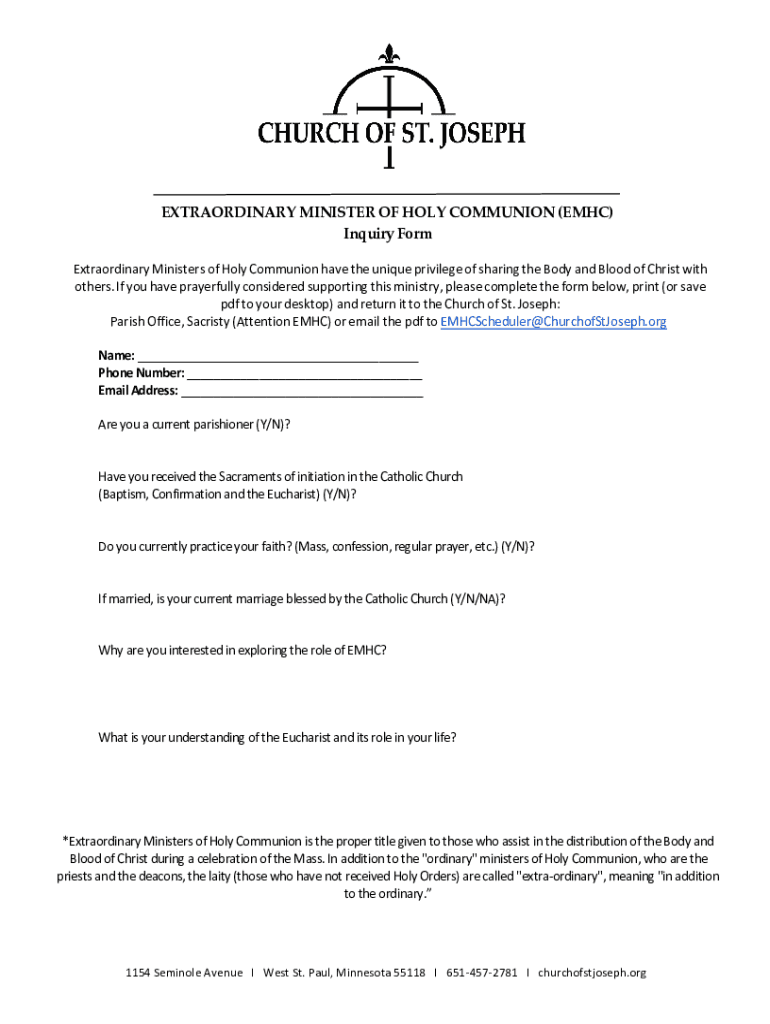 Fillable Online THE USE OF EXTRAORDINARY MINISTERS OF HOLY COMMUNION ...