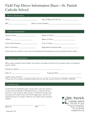 Fillable Online Driver Information Sheet - d2y1pz2y630308.cloudfront ...