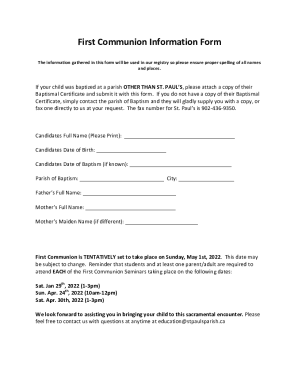 Fillable Online First Communion Information Form.docx Fax Email Print ...