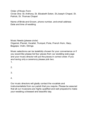 Fillable Online Order of music form for weddings Fax Email Print ...