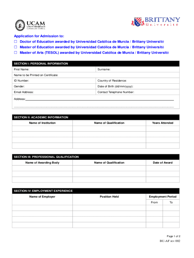 Fillable Online BU-Application Form BU-AF rev 002.doc Fax Email Print ...