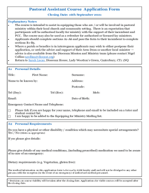 Fillable Online Pastoral Assistant Course Application Form Fax Email ...