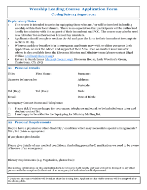 Fillable Online Worship Leading Course Application Form Fax Email Print ...