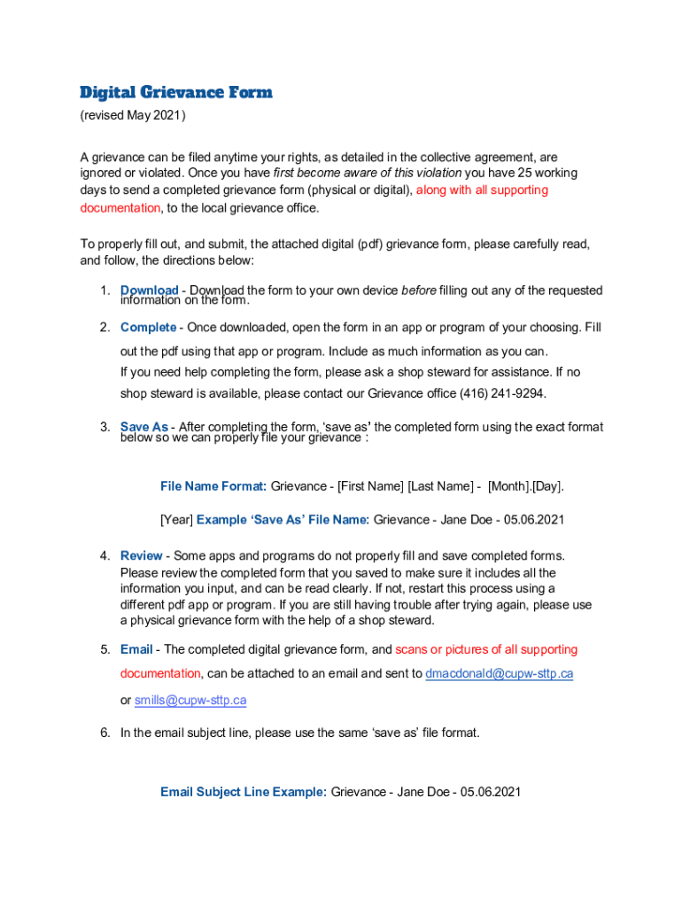 Fillable Online Digital Grievance Form - d3n8a8pro7vhmx.cloudfront.net Fax Email Print - pdfFiller