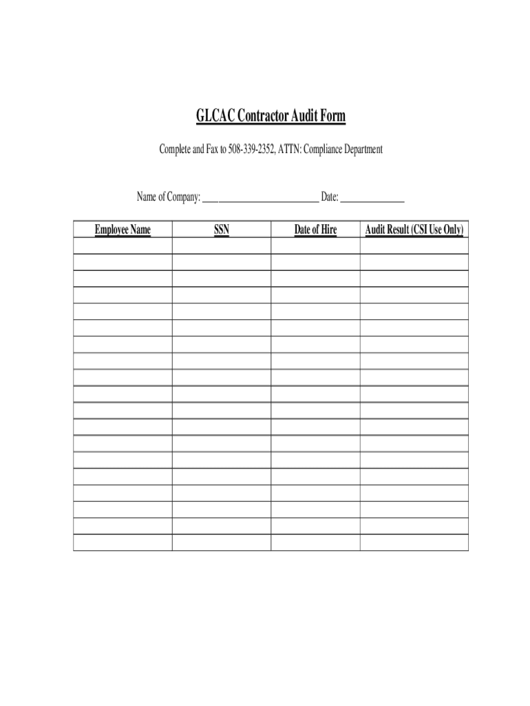 Fillable Online GLCAC Contractor Audit Form.doc Fax Email Print - pdfFiller