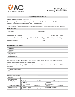 Fillable Online Disability Support Supporting Documentation Fax Email ...