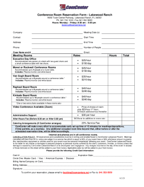 Fillable Online Conference Room Reservation Form - Lakewood Ranch 9040 ...