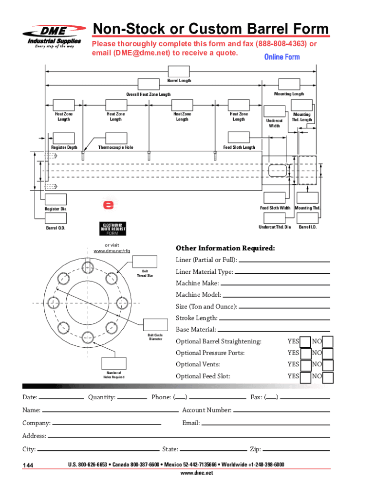 Fillable Online Fillable Online Non-Stock or Custom Barrel Form Fax ...
