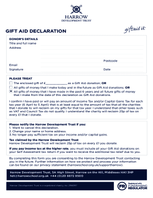Fillable Online Gift Aid declaration for a single donation - Petals ...