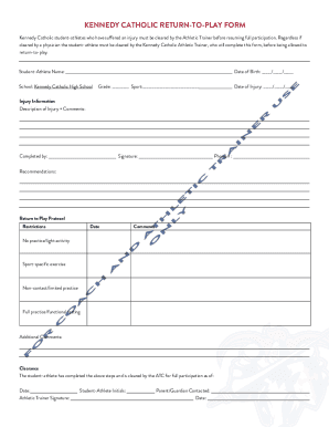 Fillable Online Kennedy Catholic Return-to-Play Form.docx Fax Email ...