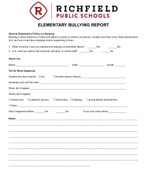 Fillable Online RPS Bullying Report Form - Elementary Fax Email Print ...