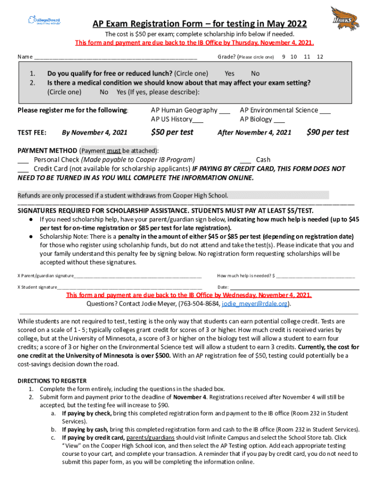 Fillable Online 2021-22 AP Test Registration Form Fax Email Print ...