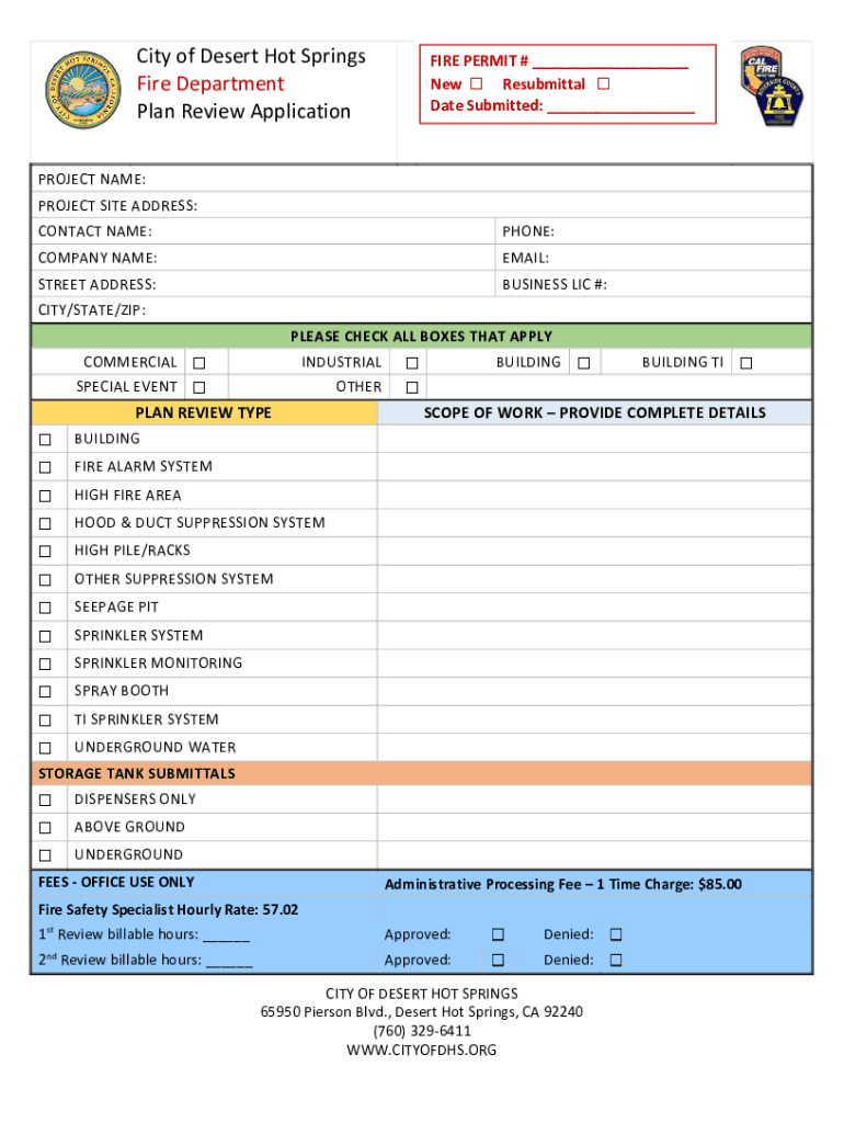 Fillable Online FIRE PLAN REVIEW APPLICATION FORM. FIRE PLAN REVIEW ...