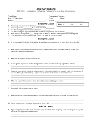 Fillable Online EDUC 1301 Observation Form Fax Email Print - pdfFiller